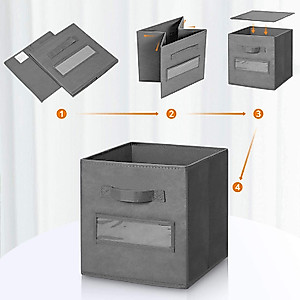artsdi Set of 8 Storage Cubes,Foldable Fabric Cube Storage Bins with 8 Labels Window Cards & a Pen,Baskets Containers for Shelves,Closet Organizers Box for Home & Office,Gray