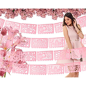 Papel Picado Banner Plastic (Light Pink) Mexican banners for fiesta party, Fiestas flags for Bridal, Weddings, Baby Showers, Birthdays Pastel Pink 3 Pack