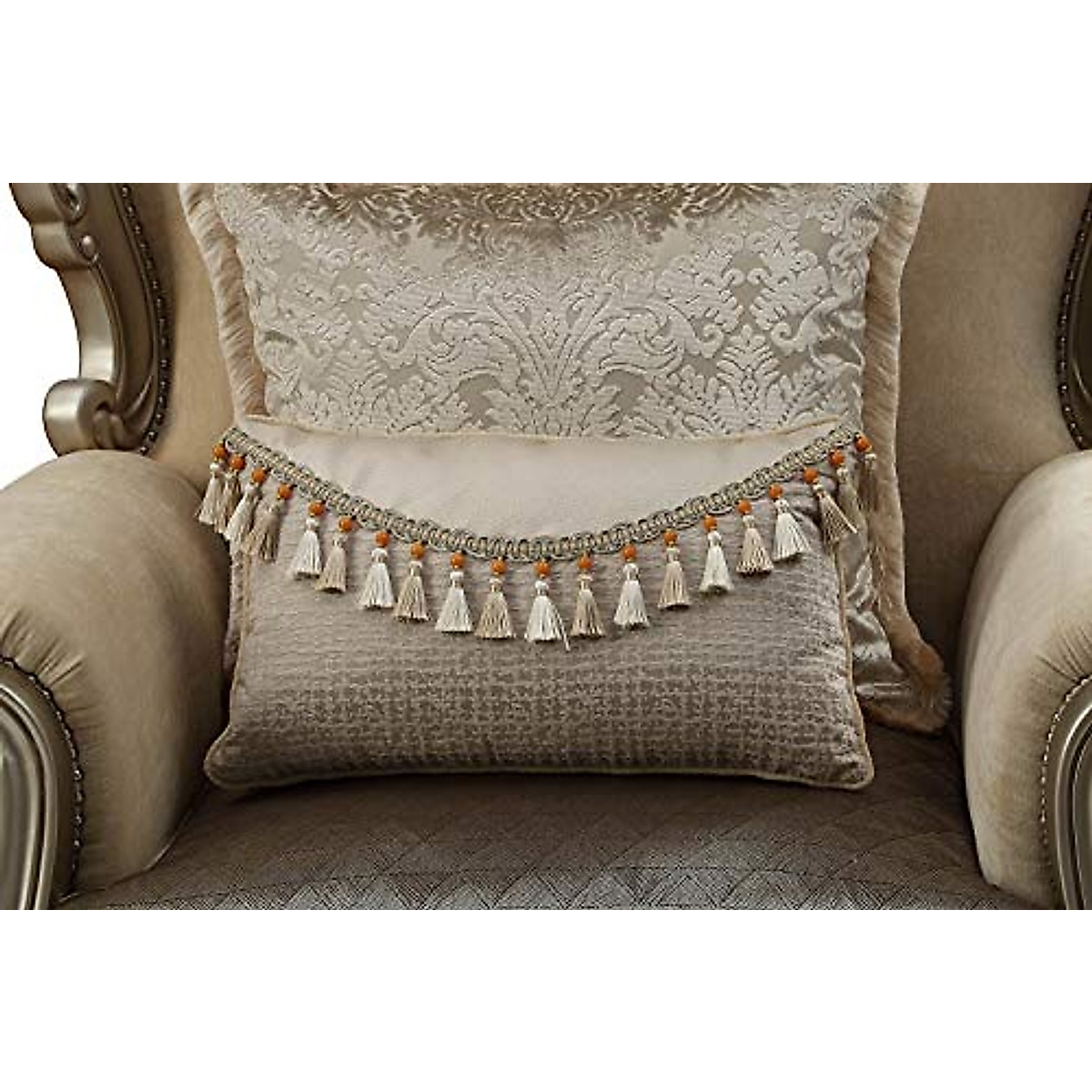 Acme Ranita Sofa,Tan Fabric, Champagne Wood Trim
