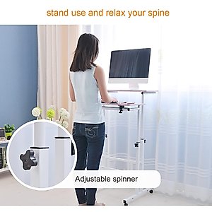 DlandHome Adjustable Rolling Desk Standing Desk, Sit-Stand Desk Cart Mobile Computer Desk Stand Up Desk Office Desk Riser Standing Table Workstation Mobile Desk, Oak