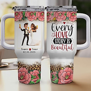 Personalized 40oz Tumbler with Handle – wedding hashtag-Custom Couple Gift for Anniversary Wedding Gift, Birthday, Mother's Day, Valentine’s Day FTSnbL