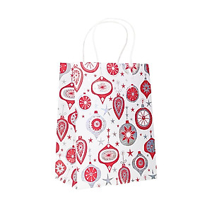 Fifth Ave Kraft Christmas Gift Bags with Jute Handles & Hologram Hotstamp, Medium, 10 Pack