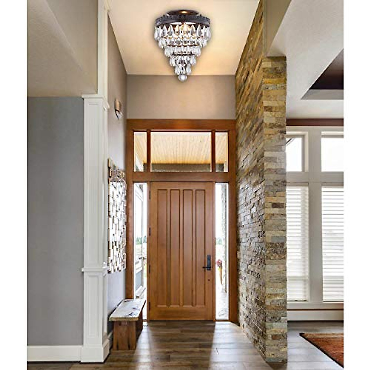 WISBEAM Semi Flush Mount Ceiling Light, K9 Crystal, E12 Base 2 Light, Bulb not Included