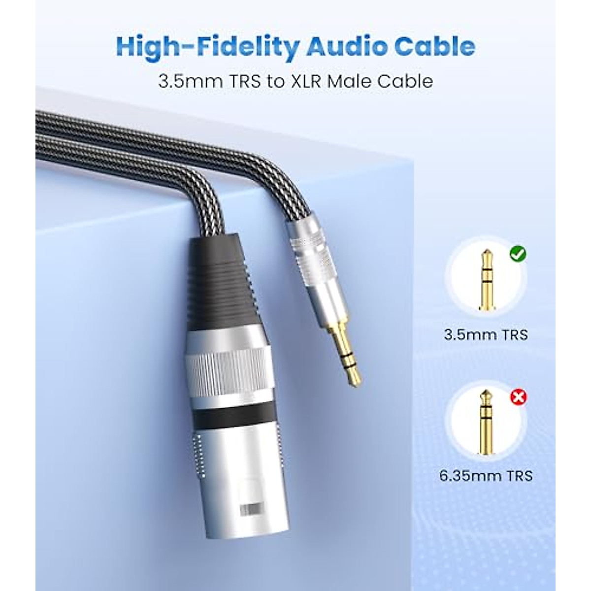 tisino 3.5mm to XLR Cable Unbalanced Mini Jack 1/8 inch to XLR Male Adapter Microphone Cord- 1.6ft/50cm