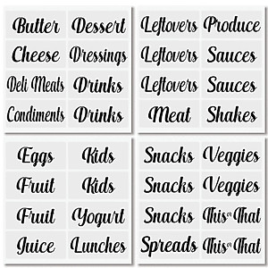 mDesign Home Organization Labels - Preprinted Label Stickers for Kitchen Pantry Storage and Cleaning - Household Organizing for Jars, Canisters, Containers, Boxes, or Bins - 32 Count - Clear/Black