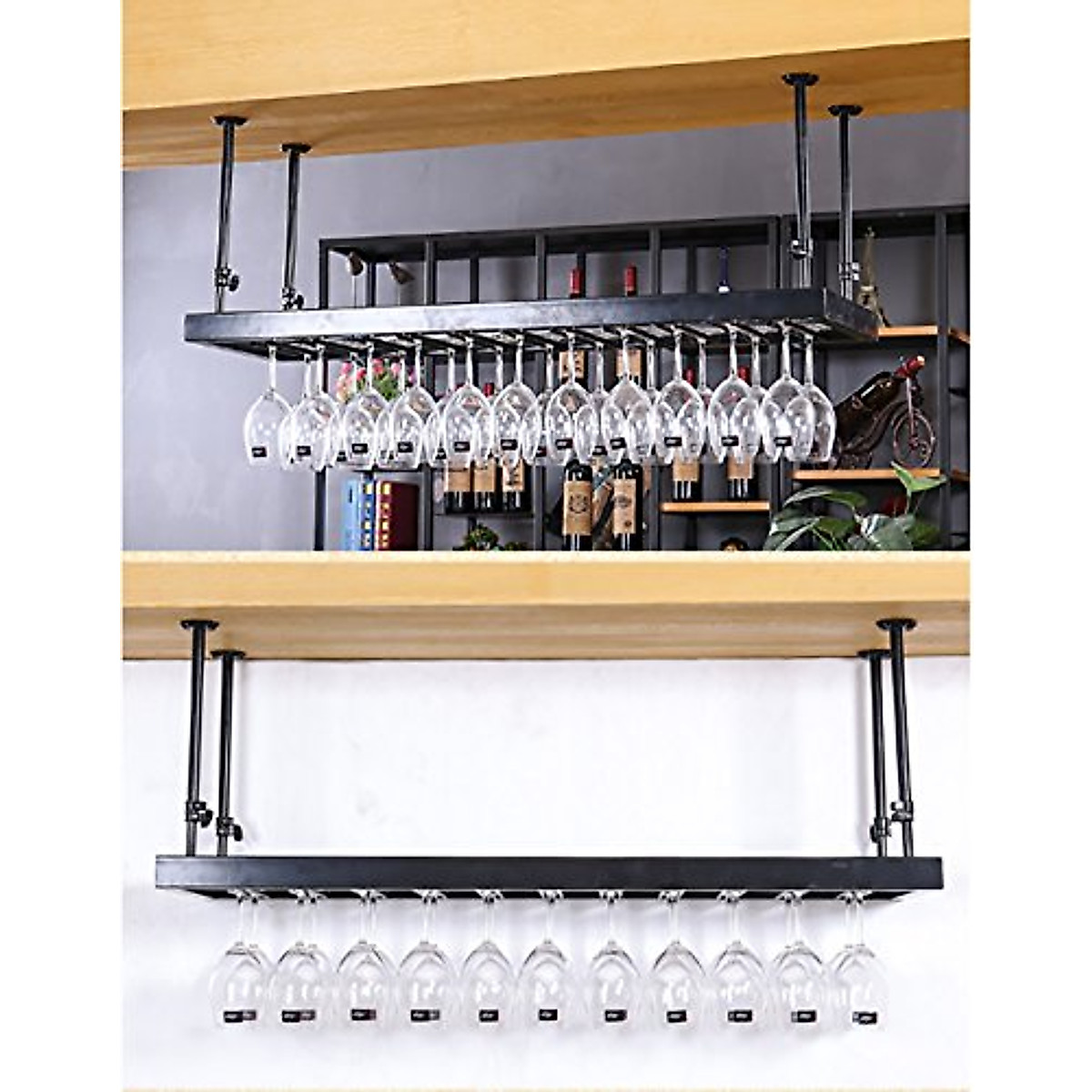 Wine Racks Metal Wine Rack, Glassware Rack, Hanging Wine Rack, Hanging Goblet Rack, Creative Wine Glass Holder (Black) (Size : L100*35CM)