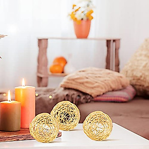 Alpha Living Home Gold Metal Band Decorative Dining Ball Set of 3 - Geometric Sculptures, Metal Sphere Decorative Ball, Decorative Balls for Centerpiece Bowls, Orbs Decorative Balls - 4.5 Inches
