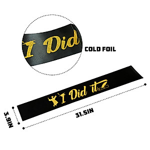 Black I Did it Satin Sash with Gold Glitter Letters - Class of 2024 Grad Party Supplies - Cheer Squad Supplies - 2024 Graduation Celebrations Sashes