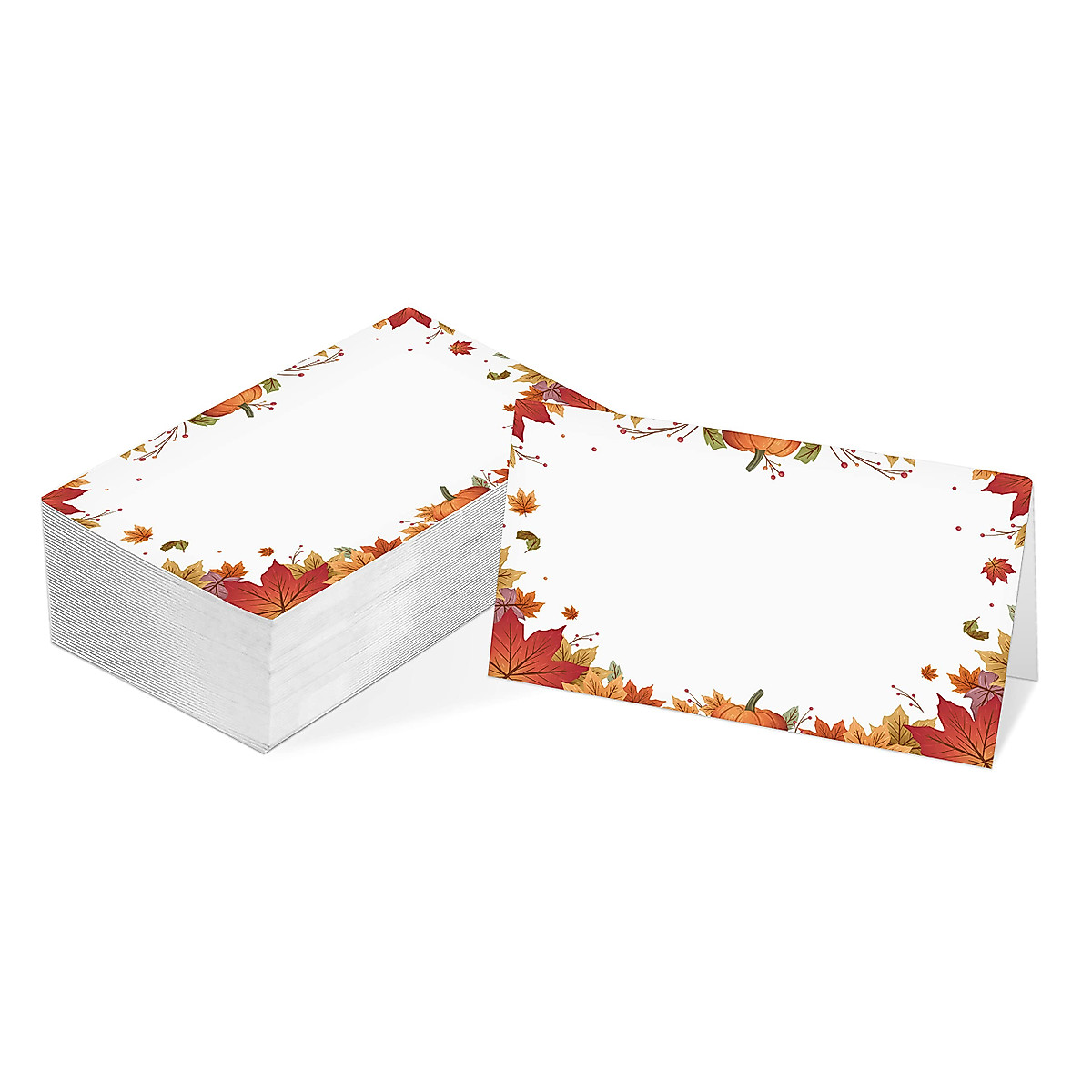 Table Place Card, Fall Thanksgiving Themed Tent Style Cards, Pack of 25 Half-Fold Reception Place Card with Pumpkin, Perfect for Thanksgiving Dinner, Party, Birthday, Wedding, Banquet A07