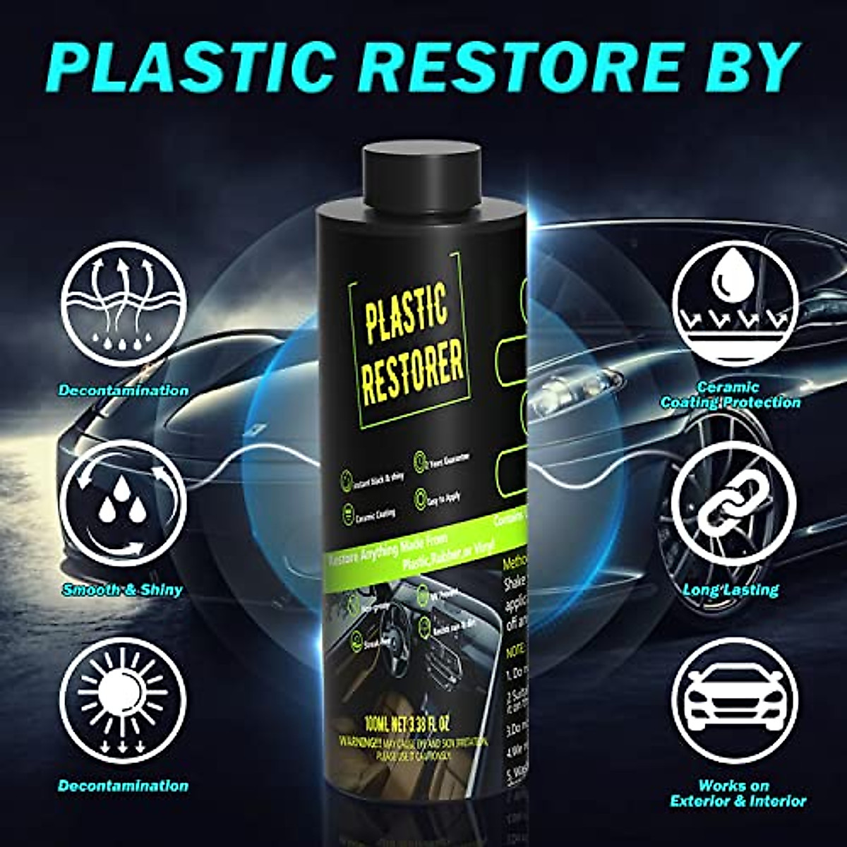 Plastic Restorer for Cars, Ceramic Trim Coat Kit Quick Plastic Trim Restorer, Automotive Interior Plastic Part Ceramic Coating with Sponge and Nozzle, Resists Water, UV Rays, Dirt, Not Dressing, 200ml