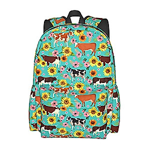 Biunnru Cow Sunflower Flower Travel Backpacks 15 In Cartoon Backpacks For Laptop Backpack