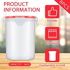 Tessco 8 Pieces Overnight Oats Containers with Lids 16 oz Round Airtight Oatmeal Container Plastic Leakproof Mason Jars for Overnight Oats with Locking Lid Cereal Milk Oatmeal Storage (Red)