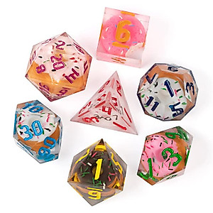 Donut Sharp DND Dice Set with Leather Dice Box | for Dungeons and Dragons, D&D, Sharp Edge, D20 Polyhedral Resin Dice, Dungeons and Dragons Gifts, Accessories