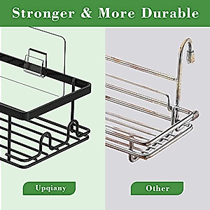 Upqiany Corner Shower Caddy Storage Rack - 2 Pack Stainless Steel Adhesive Bathroom Shelf, No Drilling Rustproof Wall Mounted Shampoo Holder Organizer Basket for 90-Degree Corner, Black