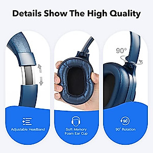 FORALL Active Noise Cancelling Headphones, Over Ear Wireless Bluetooth Headphones, Hi-Res Audio, Deep Bass Memory Foam Ear Cups, 40H Playtime for Travel Home Office - Blue