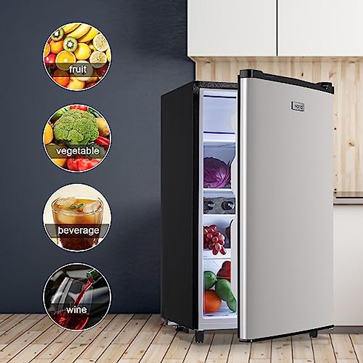 WANAI Mini Refrigerator 3.2 Cu.Ft, Single Door, Adjustable Thermostat, Adjustable Removable Shelves Refrigerator Suitable For Dorm,Office,Living room