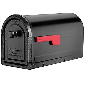 Architectural Mailboxes Roxbury Galvanized Steel Post Mount Mailbox, Compatibility Code F, 7900-5B-R, Black, Large Capacity