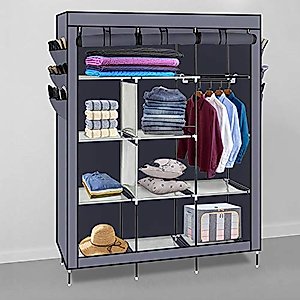 Simply-Me Wardrobe Storage Closet Portable Closet Clothes Storage Organizer Non-Woven Fabric Closet Organizers and Storage Shelves with Side Pockets,69-Inch (Gray)