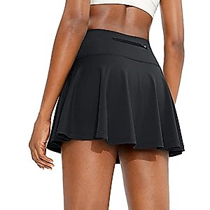 SANTINY Pleated Tennis Skirt for Women with 4 Pockets, High Waisted Athletic Golf Skorts Skirts for Running Casual (Black_M)