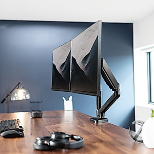VIVO Dual Monitor up to 32 inches and 19.8 lbs per Screen, Pneumatic Arm Desk Mount, Articulating Counterbalance, VESA Stand, Classic, STAND-V002O