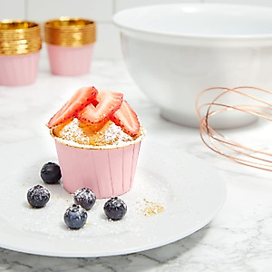 100-Pack Gold Aluminum Foil Cupcake Liners, 2.75x1.5-Inch Pink Colored Baking Cups for Muffins and Baked Desserts, Small Goodie Containers for Loose Nuts and Candies