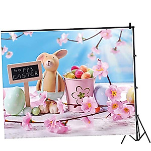Gogogmee Banner Flags Rabbit Blanket Floral Decor Easter Photo Backdrop Monthly Happy Easter Backdrop Wall Sticker Eggs The Banner Background Cloth Photo Background Easter Studio Backdrop