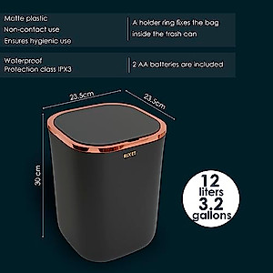 RIXET Automatic Trash can - Touch-Free use 12l/3.2 ga Motion Sensor touchless Trash can with lid, Black Color
