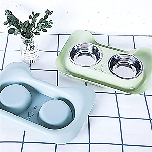 FUUIE Bowls for Food and Water Double Dog Cat Bowls Cute Cat Shaped Food Water Feeder for Small Dogs Cats Feeding Stainless Steel Pet Bowl Supplies (Color : Blue)
