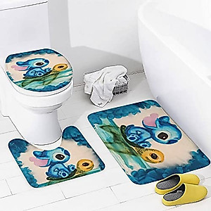 fmsnupz Cartoon Shower Curtain 4PCS Set, Cute Bathroom Decor with Non-Slip Rugs, Toilet Lid Cover and Bath Mat, Waterproof Fabric Shower Curtains with 12 Hooks, 70.8"x70.8"