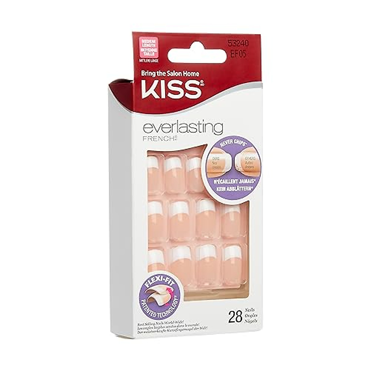 KISS Everlasting, Press-On Nails, Nail glue included, Infinite', French, Medium Size, Squoval Shape, Includes 28 Nails, 2g Glue, 1 Manicure Stick, 1 Mini file