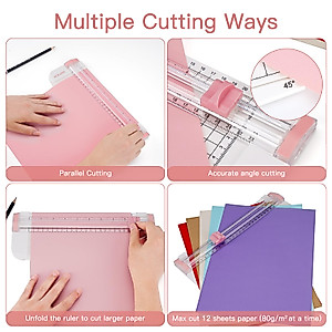 Paper Cutter,Portable Paper Trimmer,12 Inch Paper Slicer Scrapbooking Tool with Automatic Security Safeguard and Side Ruler for Craft Paper,A4 A5 Paper,Coupon, Label and Cardstock (Blue) (Pink)