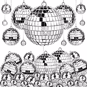 66 PCS Mirror Disco Ball for Party, 3.94/3.15/2.36/2/1.18 Inches Silver Hanging Disco Ball Reflective Glass Disco Ball for Christmas Tree Ornament Holiday Party Home Decorations