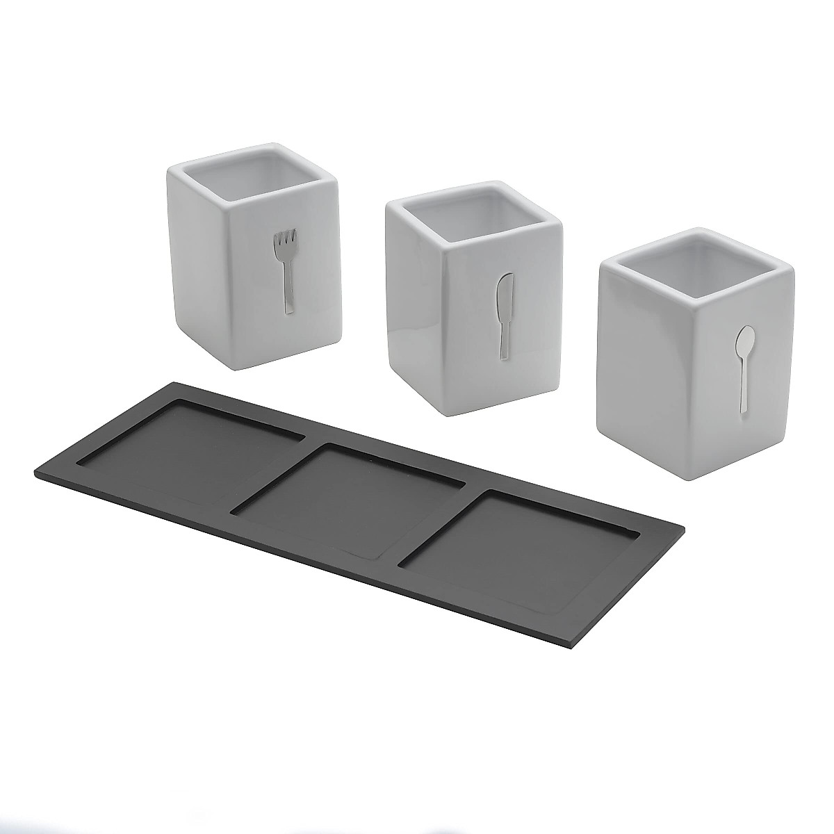 Towle Living 3-Piece Ceramic Caddy with Wood Tray