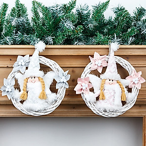 QAZIUY Christmas Wood Hanging Ornaments Ornaments for Crafts White Angel Wreath Rattan Ring Door Hanging Christmas Tree Pendant Christmas Decoration Arrangement Props Gift for Xmas Tree Holiday Party