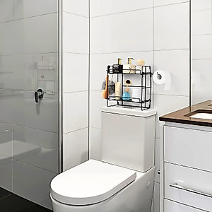 Vrisa Over Toilet Bathroom Organizer, 2-Tier Bathroom Storage Shelf Multifunctional Toilet Rack for Bathroom Decor No Drilling Over Toilet and Wall Mounted Design Space Saver, Black