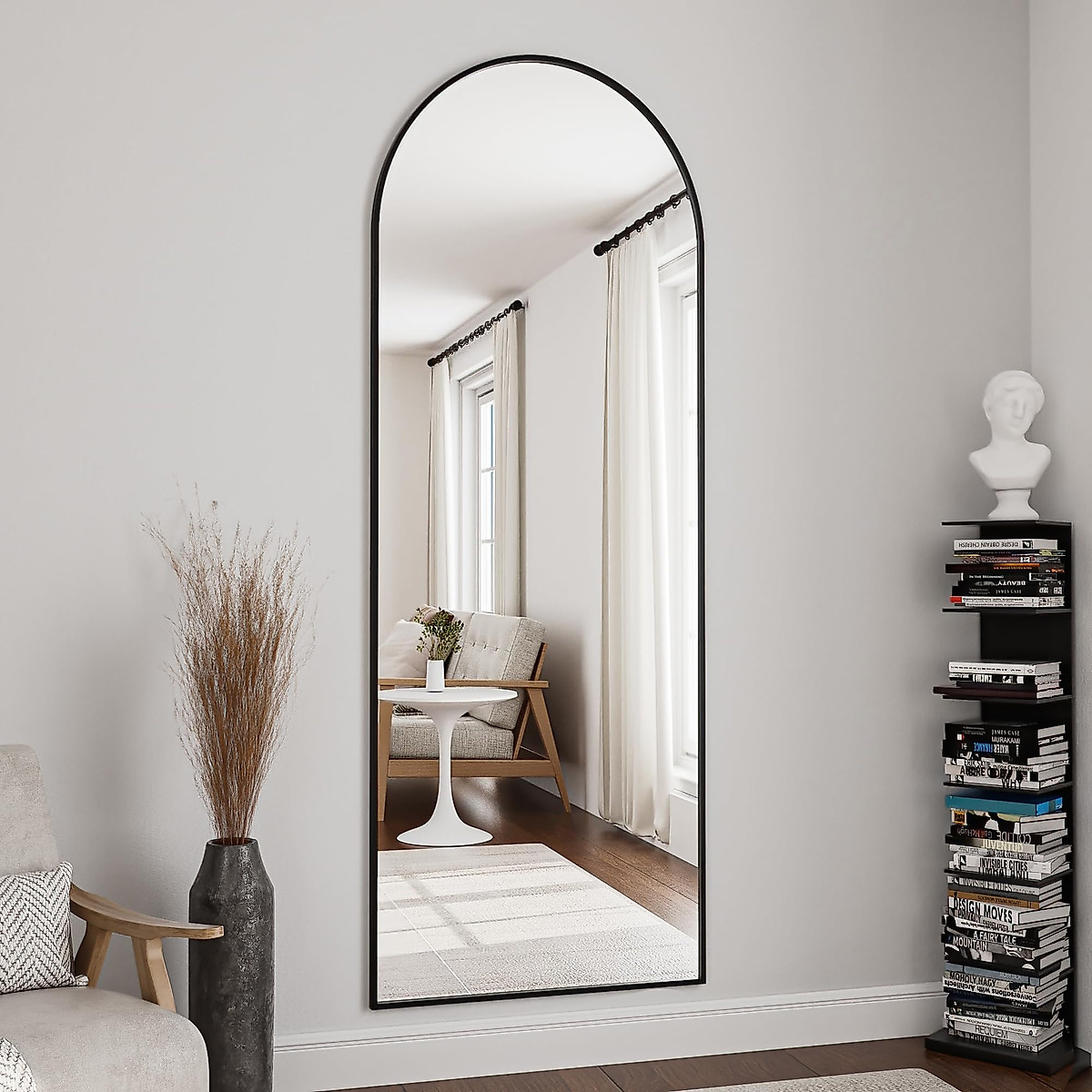 OGCAU Full Length Mirror, Floor Mirror, 65"x22" Arched-Top Mirror, Hanging or Leaning, Standing Mirror, Body, Wall Mounted with Aluminum Frame for Bedroom Living Room, Black