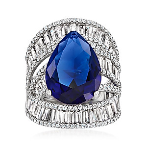 Ross-Simons 9.00 Carat Simulated Sapphire and 3.60 ct. t.w. CZ Ring in Sterling Silver. Size 9