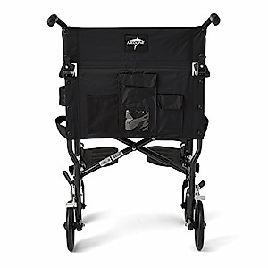 Medline Ultralight Transport Wheelchair with 19” Wide Seat, Folding Transport Chair with Permanent Desk-Length Arms, Black Frame