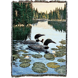 Pure Country Weavers Enchanted Passage Loons Blanket by Derk Hanson - Lake Lodge Cabin Gift Tapestry Throw Woven from Cotton - Made in The USA (72x54)