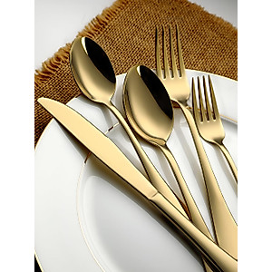 WYT Gold Teaspoons Set of 8, Stainless Steel Gold Silverware Dessert Spoon, Coffee Spoon, Mirrored Finish, Dishwasher Safe, 6.7-Inches