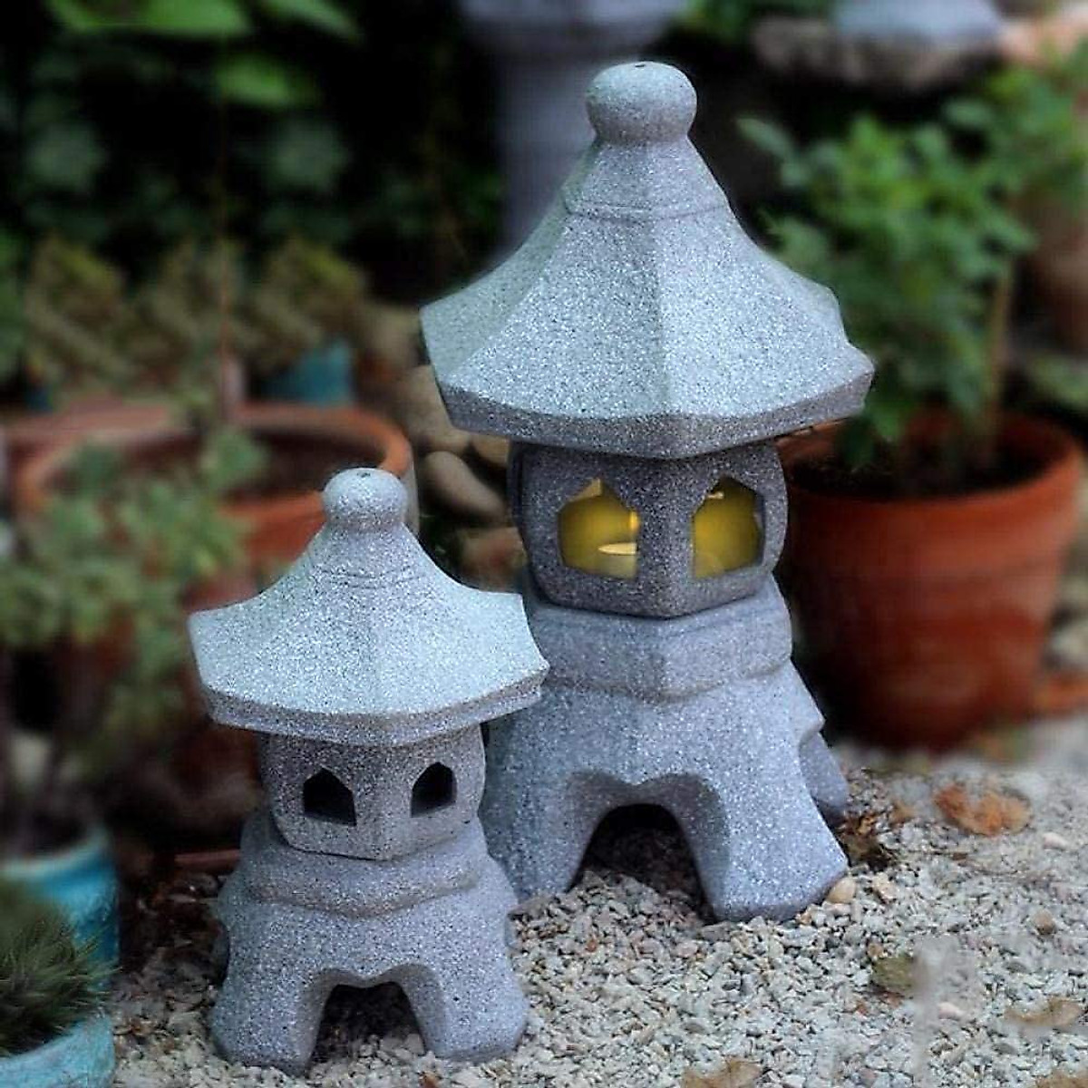 KOSHSH Japanese Garden Lantern Frost-Proof Cast Stone Pagoda Japanese Garden Lamp,Tachi-Gata Pagoda Garden Lantern Stone Effect Carving Garden Decoration Statue