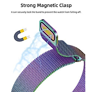 Rabini Metal Magnetic Band Compatible with Apple Watch 38mm 40mm 41mm 42mm 44mm 45mm 49mm, Rainbow Stainless Steel Mesh Loop Bands for iWatch SE Ultra Series 8 7 6 5 4 3 2 1 Women Men, Multicolor