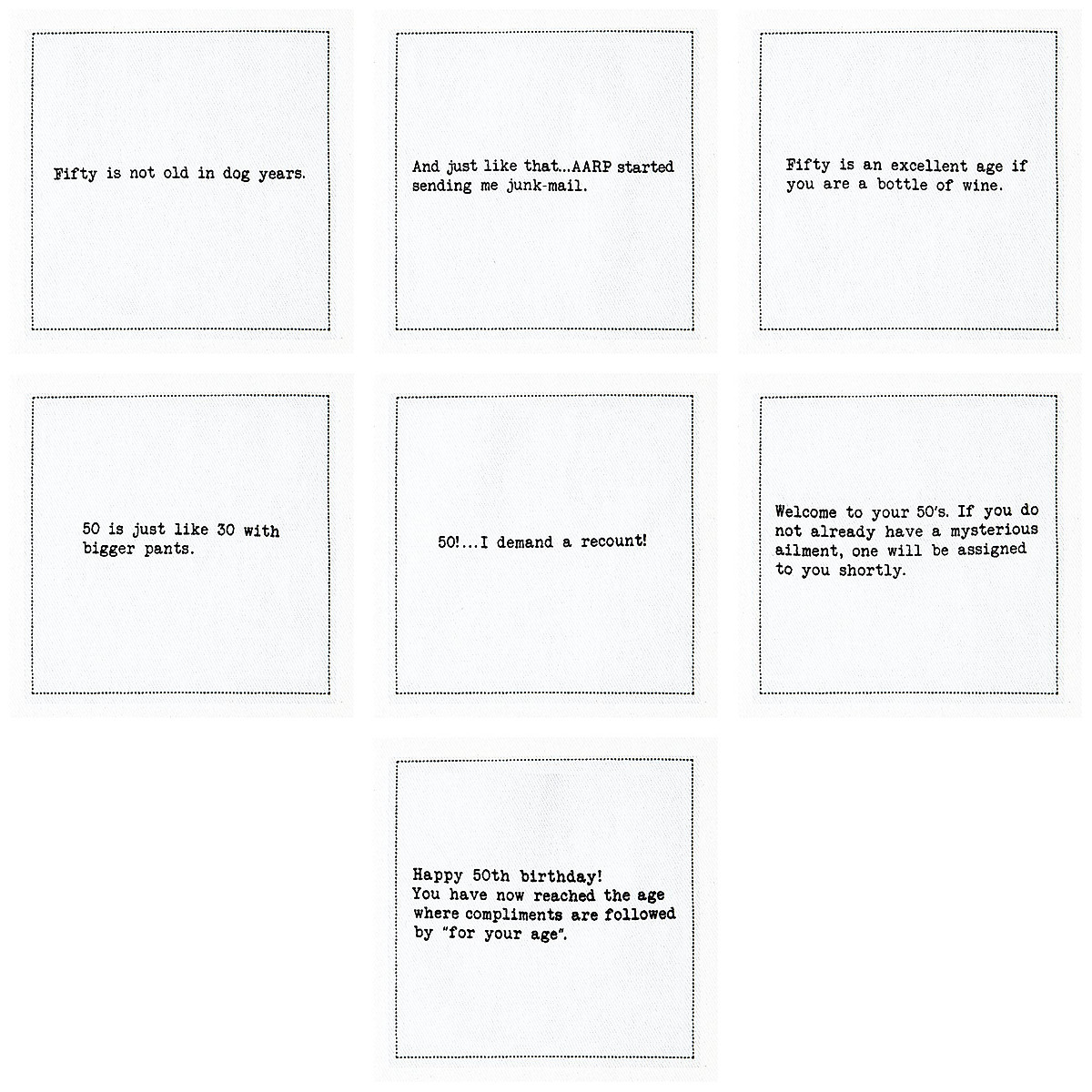 Five Star Napkins 50th Birthday Quotes White Cotton Cocktail Napkins, Beverage Napkins, Bar Napkins, Cloth Napkins, Party Napkins, Events, Holidays, Weddings, Birthdays, Disposable, 4.5" x 4.5"- (50x)