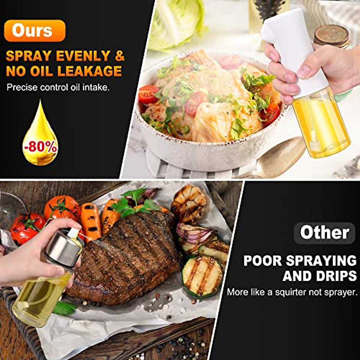 Secmote Electric Oil Sprayer for Cooking, Olive Oil Spray Bottle, Glass Oil Sprayer Mister, Real Fine Mist Oil Spritzer Dispenser, Kitchen Gadgets for Salad, Baking, Air Fryer, Roasting, Frying