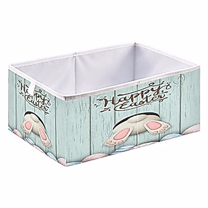 Kigai Cute Easter Bunny Cube Storage Bin, 11x11x11 in Collapsible Fabric Storage Cubes Organizer Portable Storage Baskets for Shelves, Closets, Laundry, Nursery, Home Decor