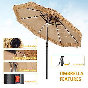 Wonlink 9 FT Patio Tiki Umbrella, Outdoor Patio Umbrellas with 32 LED Lighted Double Top Thatched for Pool Beach
