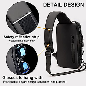HOXSURY Sling Backpack USB Anti-Theft Waterproof Chest Daypack Casual Shoulder Bag (Black)
