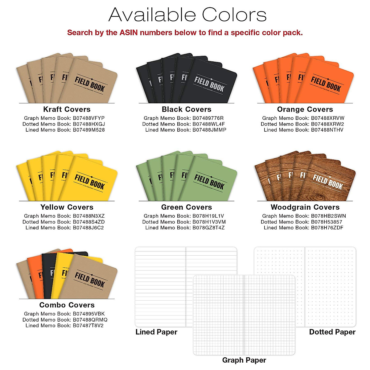 ELAN Publishing ELAN-FN-003A Field Notebook, 3.5" x 5.5", Lined Memo Book, Kraft