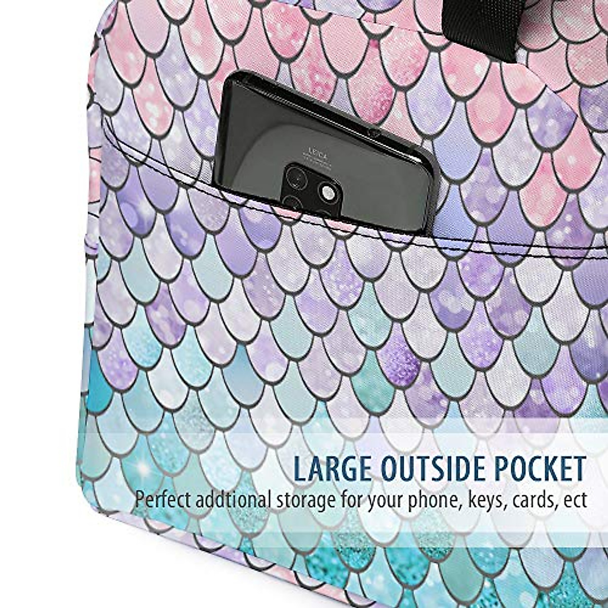 Lunch Bag, Cute Kids Reusable Cooler Lunch Tote Bag Insulated Leakproof Lunch Box Container with Front Pocket for Girls Boys School Work Picnic (Pink Meraid Scale)