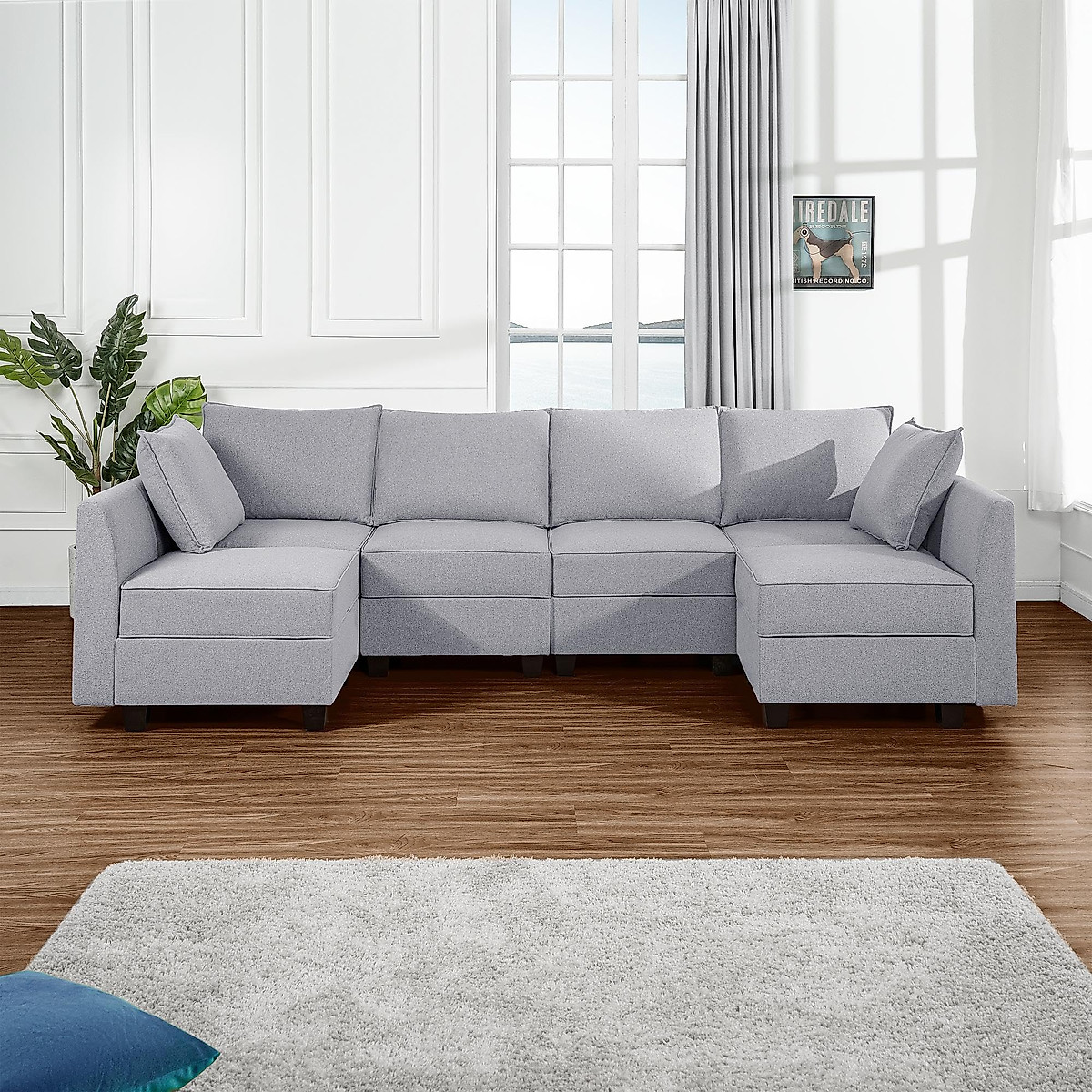 Naomi Home Elizabeth Modern DIY Collection - Convertible Modular Sectional Sofa - Ultimate Sofa Experience - Linen Sofa Couch for Living Room, Apartment, Office - 6 Piece Modular Sectional - Gray